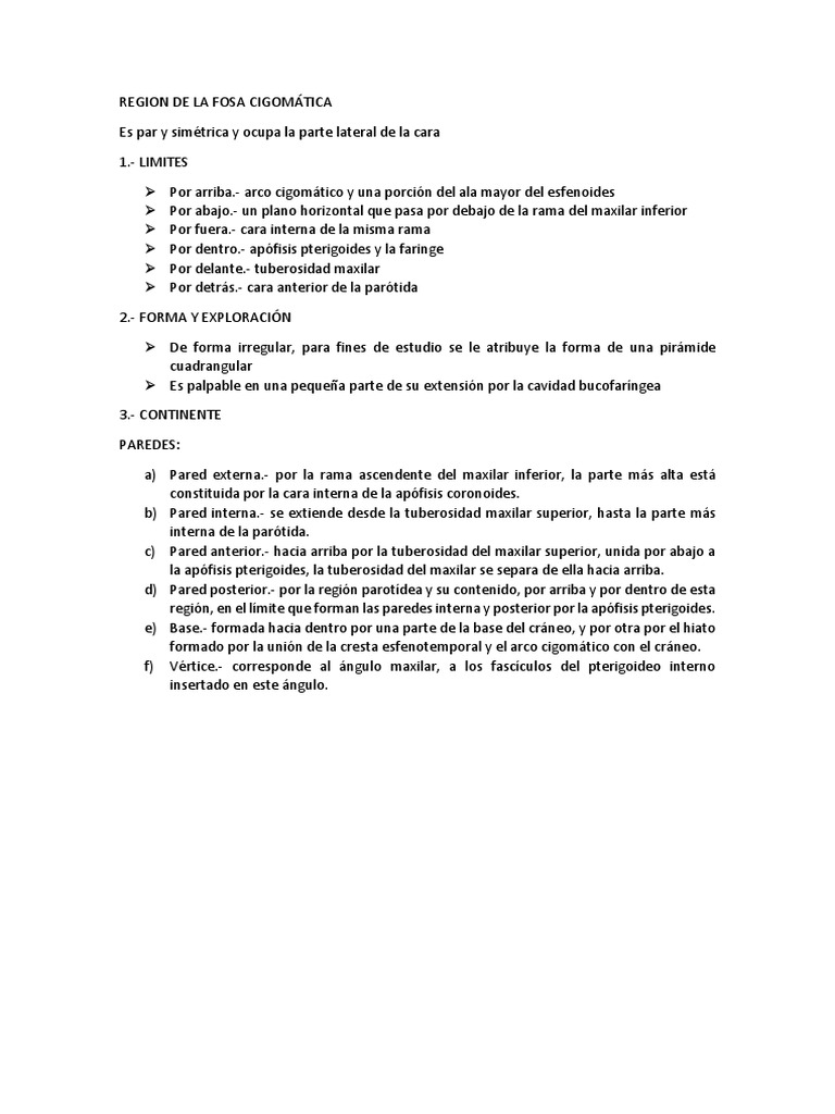 Region de La Fosa Cigomática | PDF | Sistema esquelético | Anatomía humana