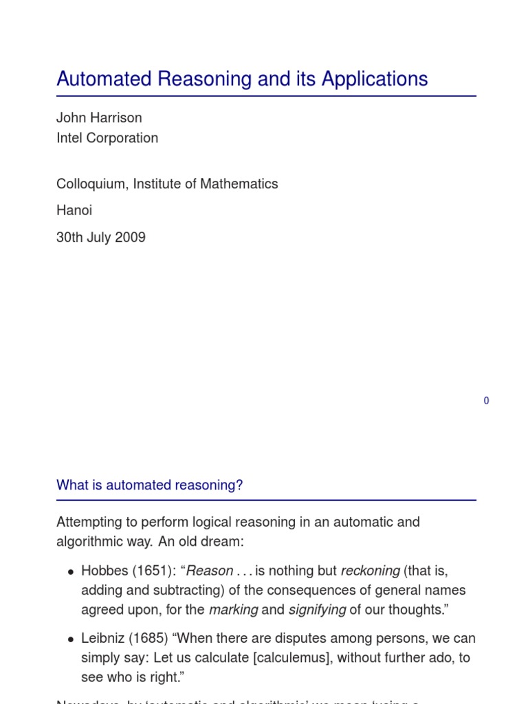 Automated Reasoning and Its Applications: John Harrison Intel Corporation | PDF | Formal ...