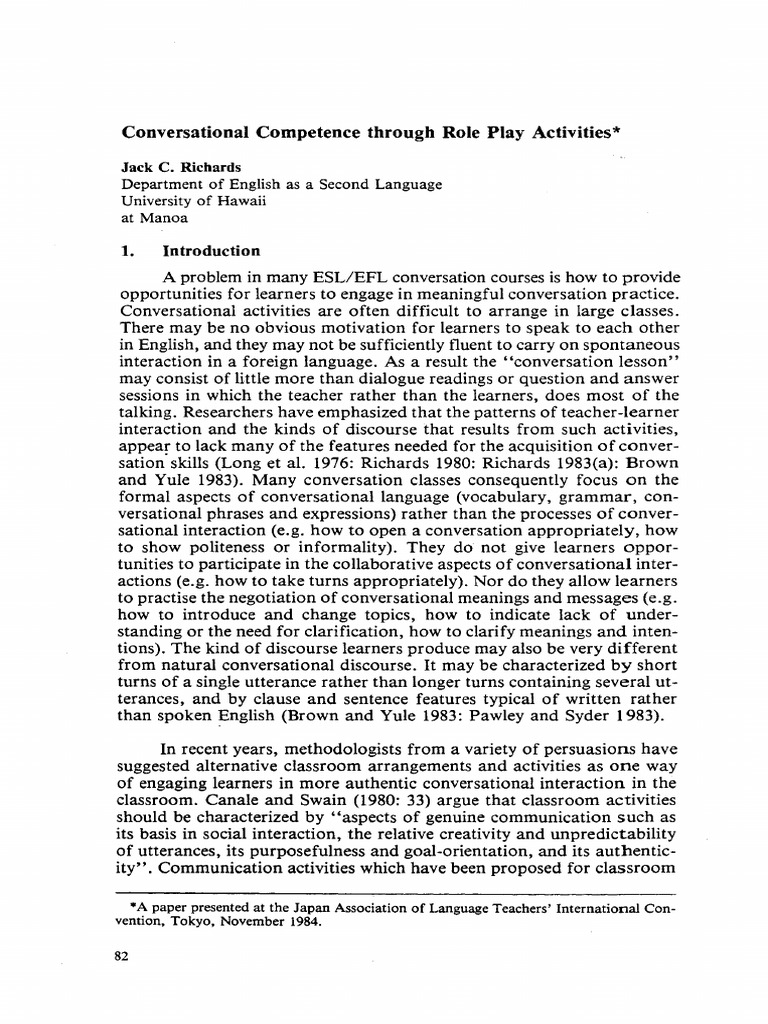 Conversational Competence Through Role Play Activities | PDF | English ...