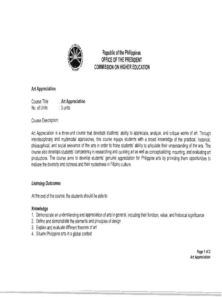 Art Appreciation Ched Syllabus 2018 PDF | PDF