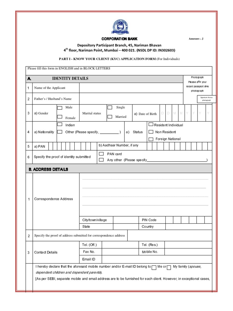 Annexure J and Demat Account Opening Form-Individuals | PDF ...