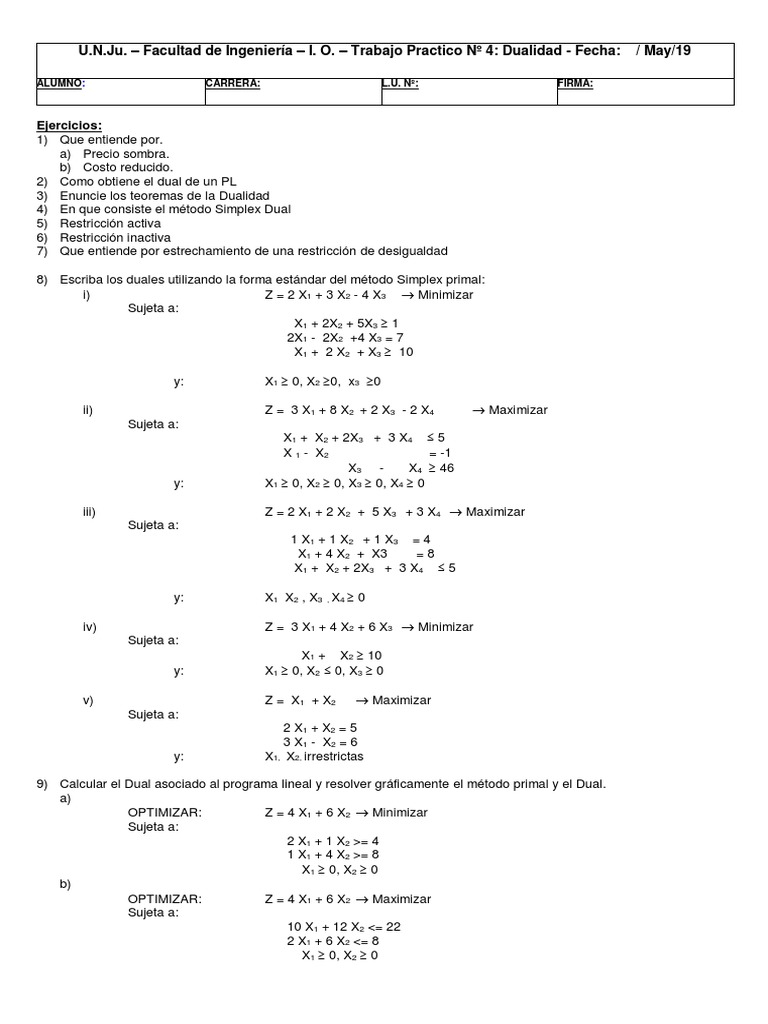 TP4-2019 Dualidad | Descargar gratis PDF | Algoritmos y Estructuras de Datos | Análisis