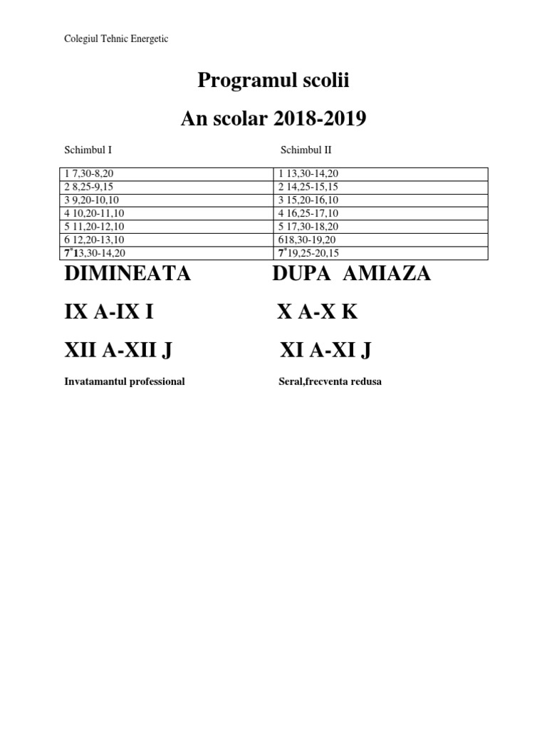 Programul Scolii | PDF