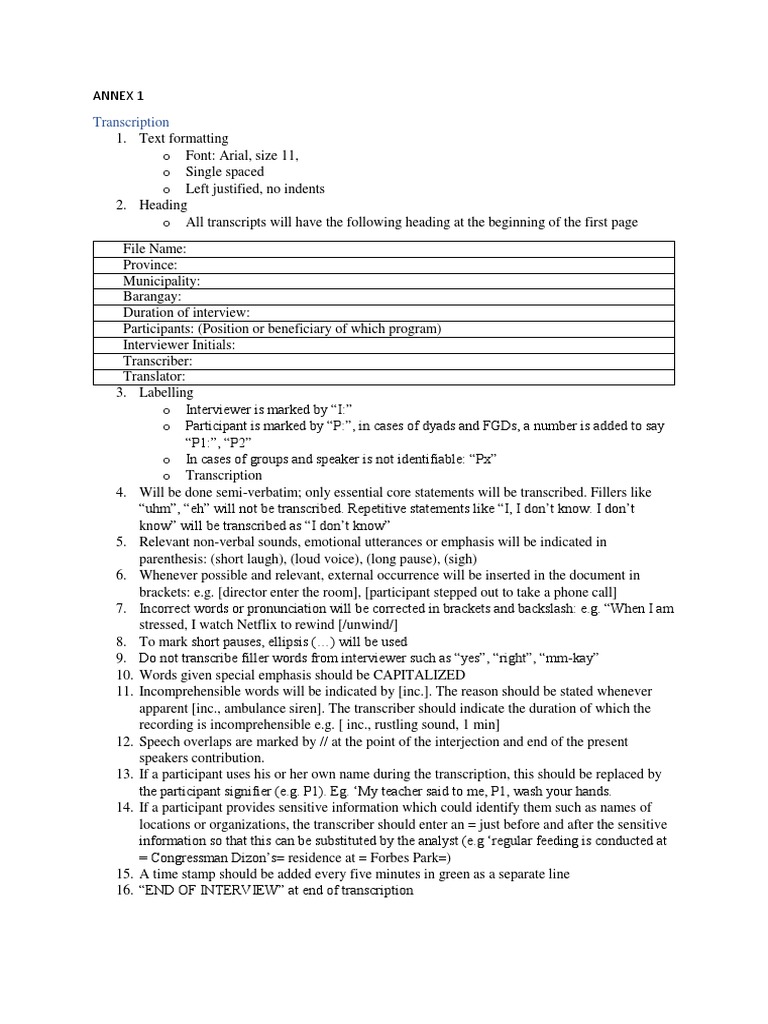 Sample Transcription Protocol | PDF | Bracket | Writing
