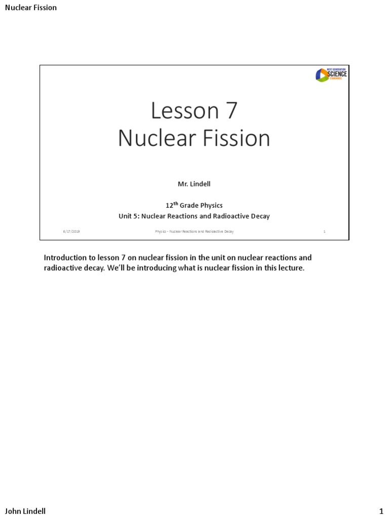 Nuclear Fission Lecture Notes | PDF | Nuclear Physics | Nuclear Fission
