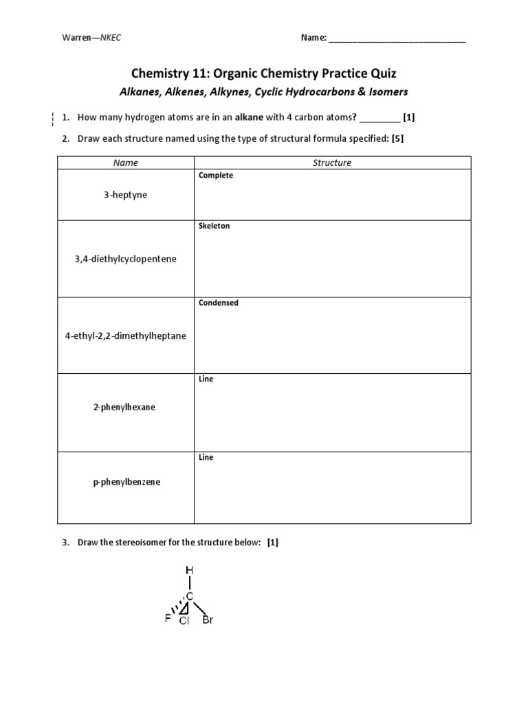 Alkane Alkene Alkyne Isomer Practice Quiz | PDF | Teaching Methods ...