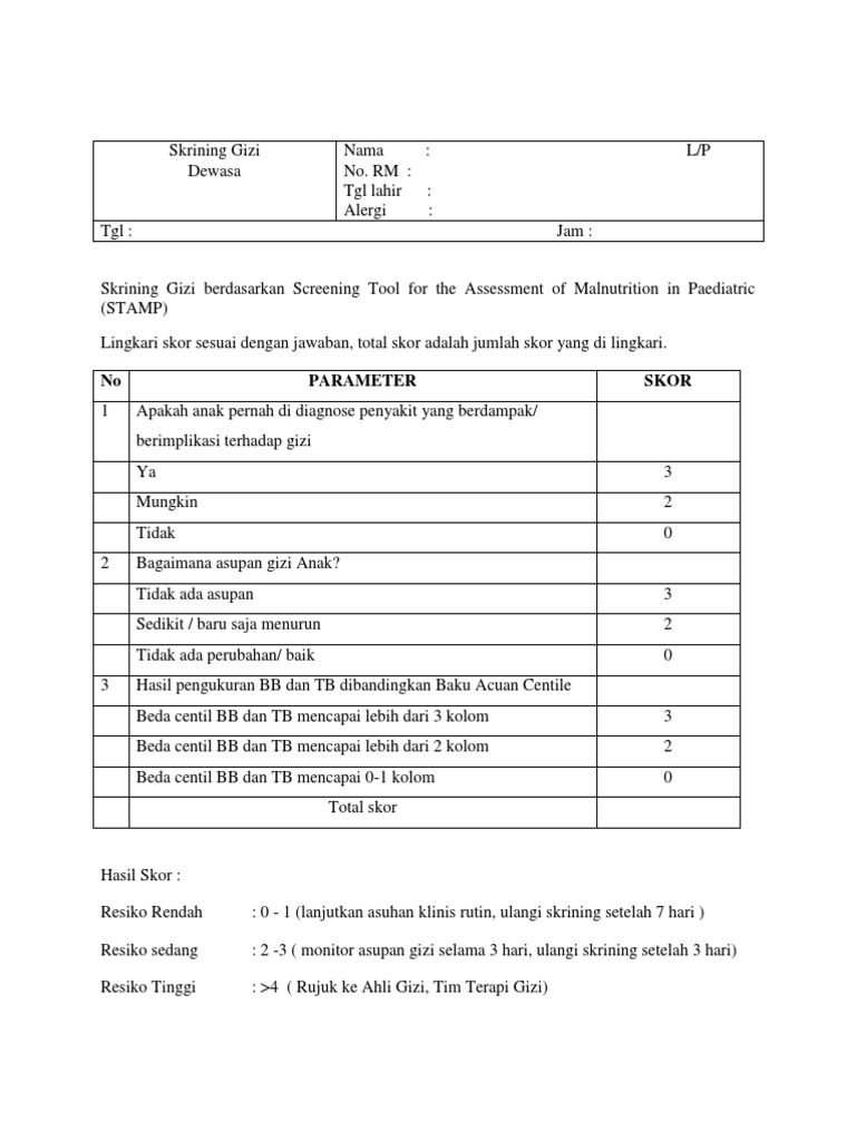 Formulir Skrining Gizi Anak | PDF | Kesehatan Holistik | Gaya Hidup
