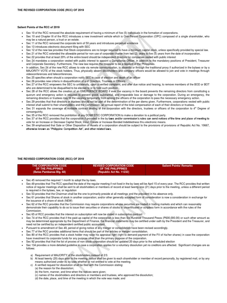 Revised Corporation Code of the Philippines 2019 | Corporations | Stocks