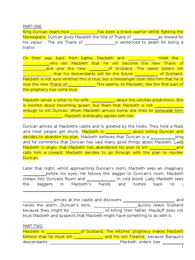 Macbeth Cloze | PDF | Macbeth | Scottish People