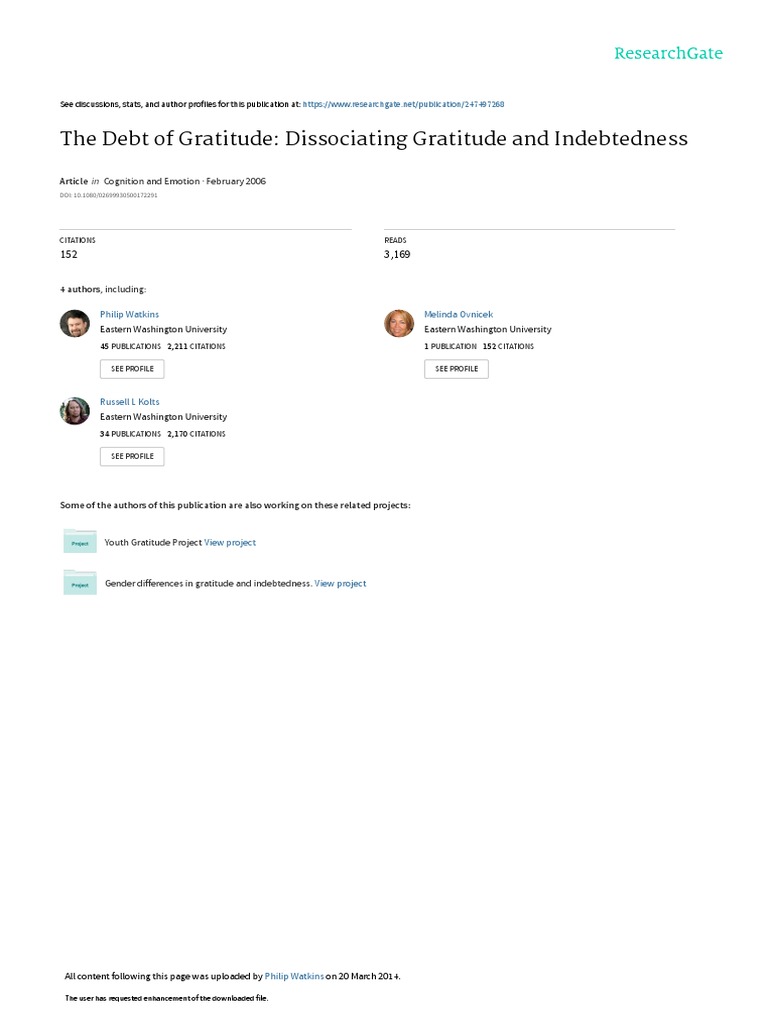 Debt of Gratitude | PDF | Gratitude | Affect (Psychology)