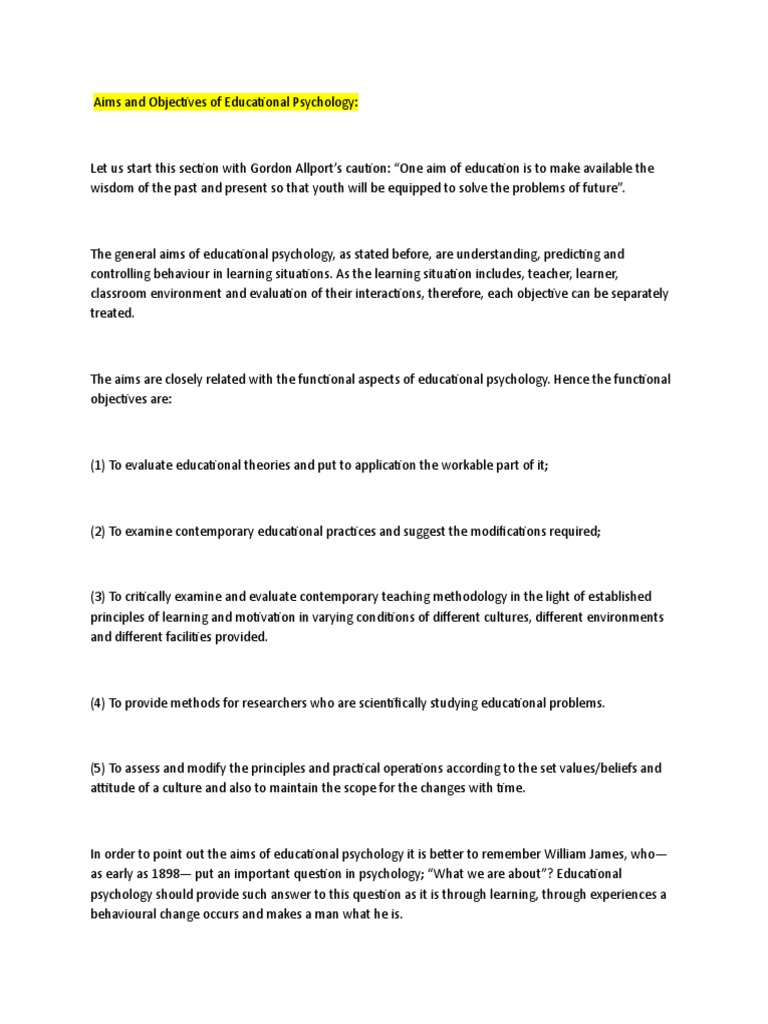 Aim, Scope & Method of Educational Psychology | PDF | Educational ...