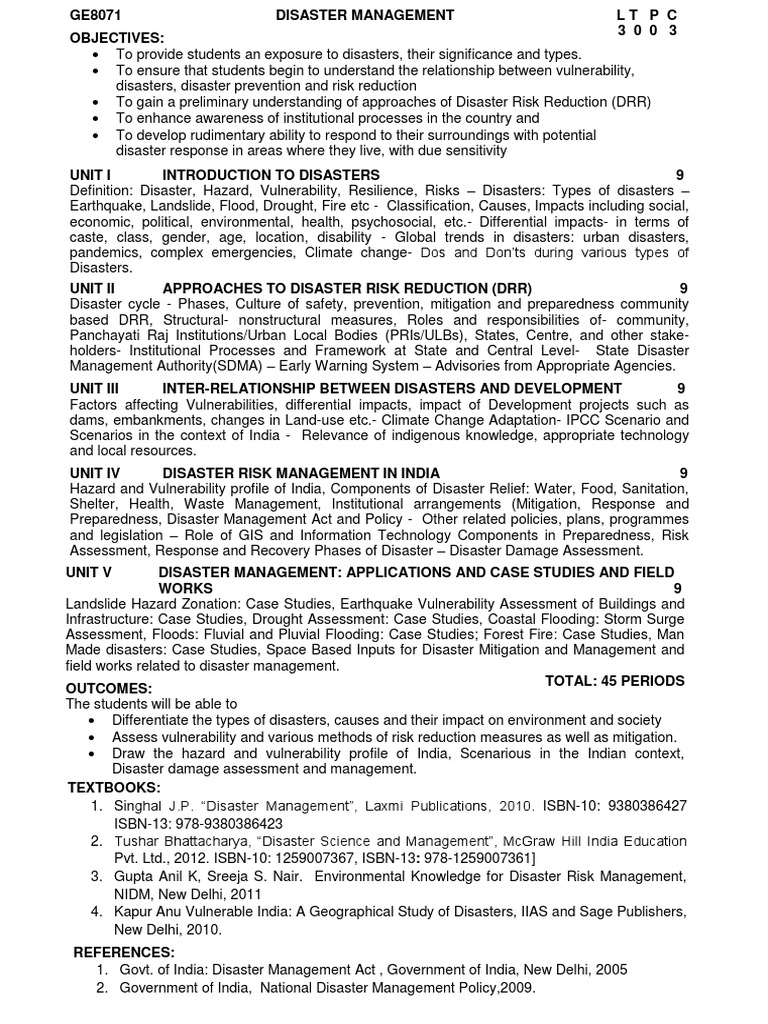 Ge8071 Disaster Management Syllabus | PDF | Disaster Risk Reduction ...