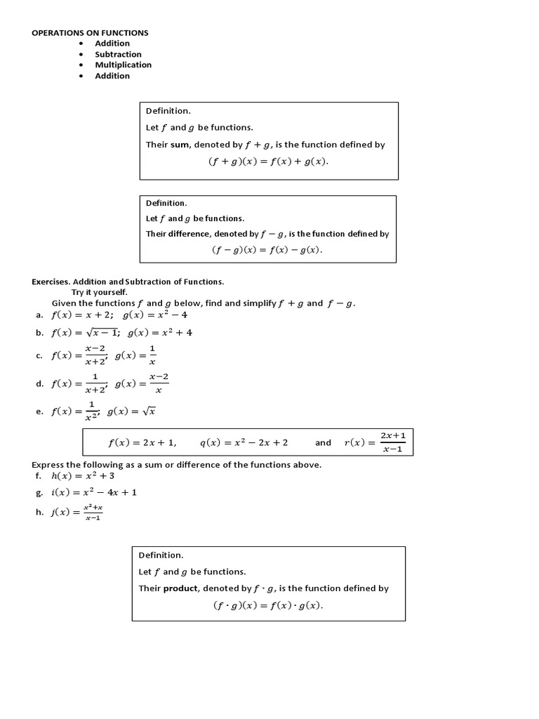 Operations of Functions and Composition of Functions PDF | PDF ...