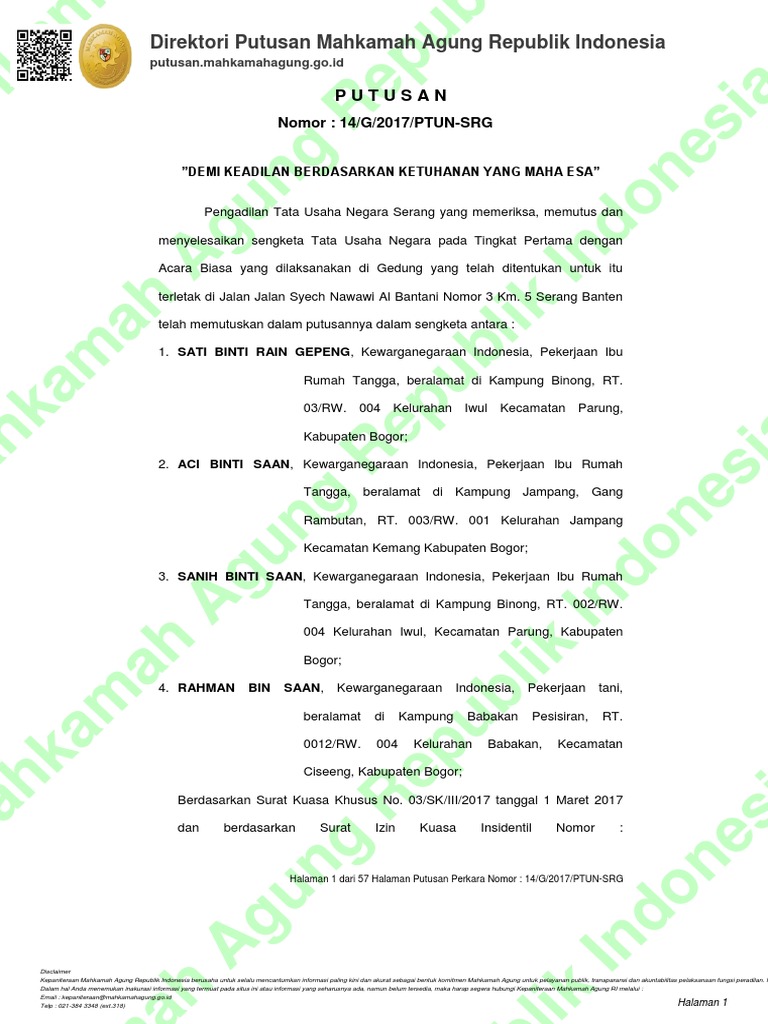 Putusan Nomor 14 G 2017 Ptun SRG | PDF