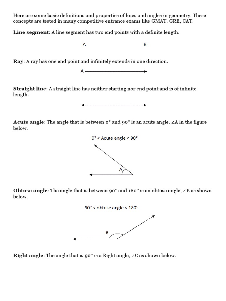 Lines and Angles - Definitions & Properties | PDF | Angle | Line (Geometry)