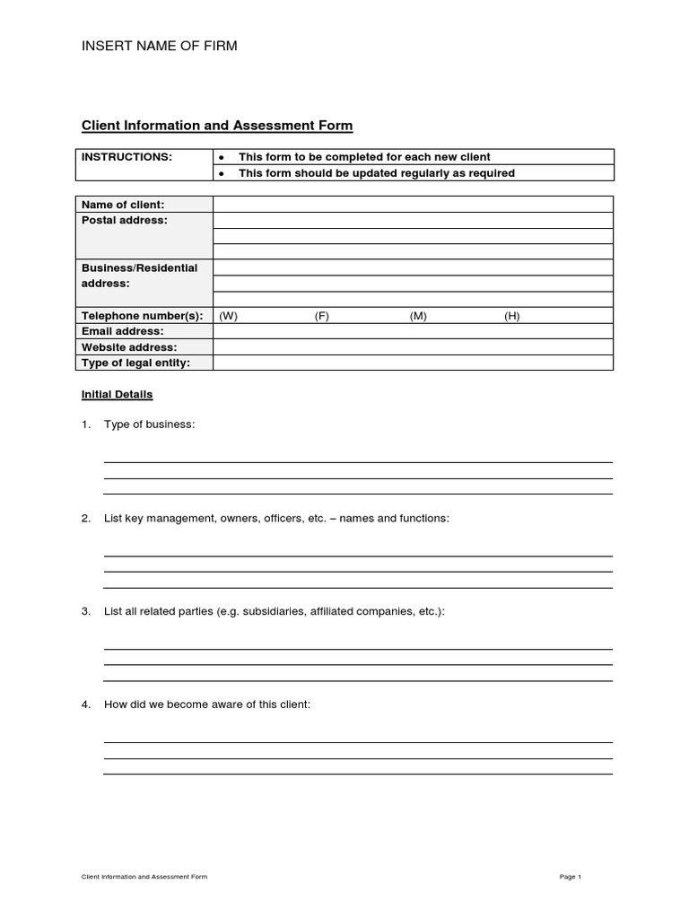 Client Information & Assessment Form | PDF | Accounting | Service ...