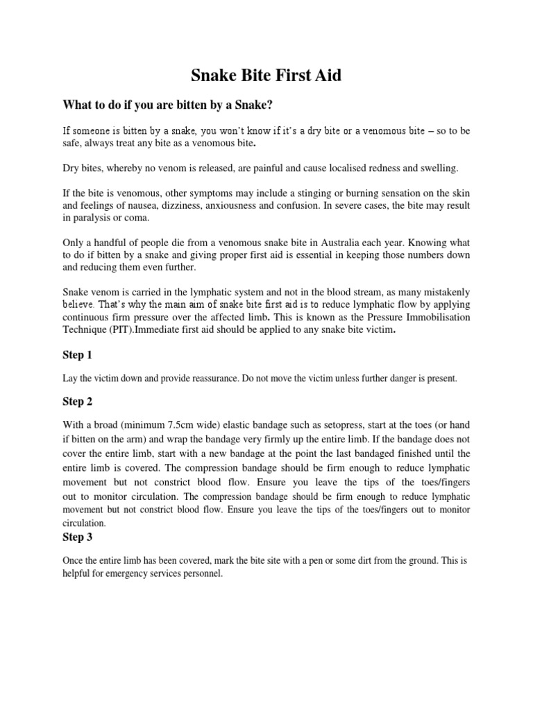 Snake Bite First Aid | PDF | Rabies | Medical Specialties