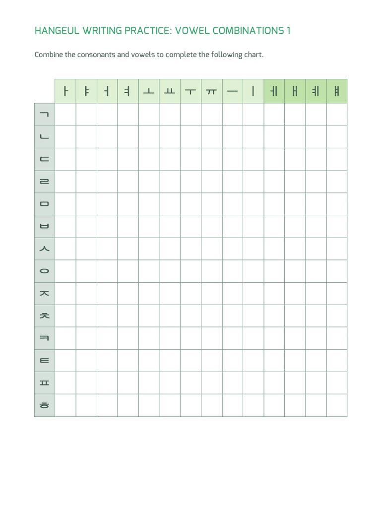 11KRB Unit 01 Part 02 Hangeul Practice Vowel Combinations 1 PDF | PDF