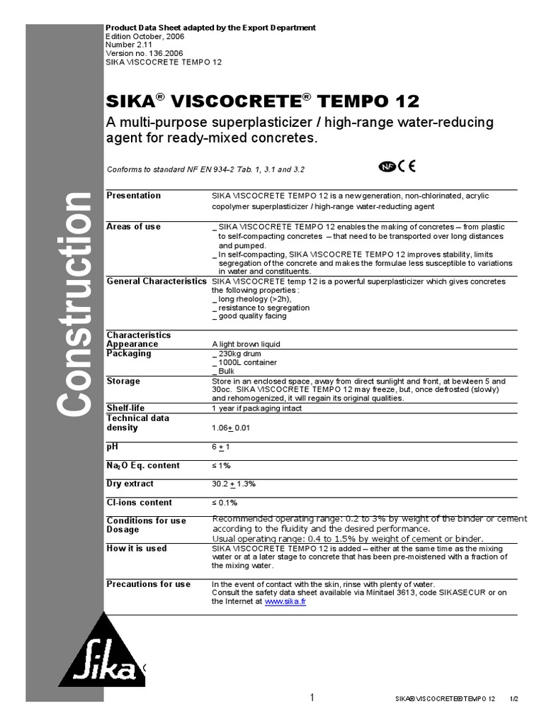 Sika UCS Powder - Underwater Concrete | PDF | Concrete | Materials