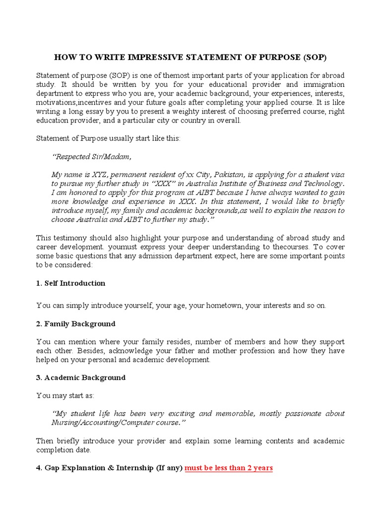 How To Write Impressive Statement of Purpose (Sop) | PDF | Accountant | Behavior Modification