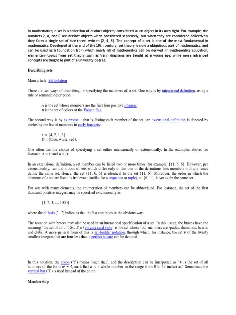 Describing Sets: Set Notation Intensional Definition | PDF | Set (Mathematics) | Numbers