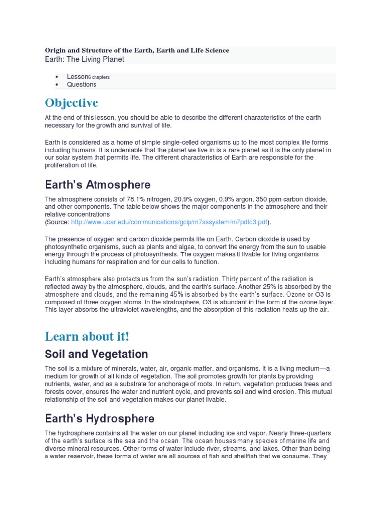 Origin and Structure of The Earth | PDF | Atmosphere Of Earth | Earth