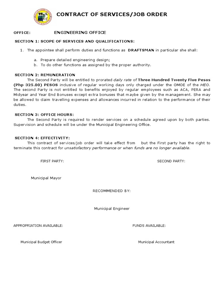 Contract of Services/Job Order: Engineering Office | PDF | Government ...