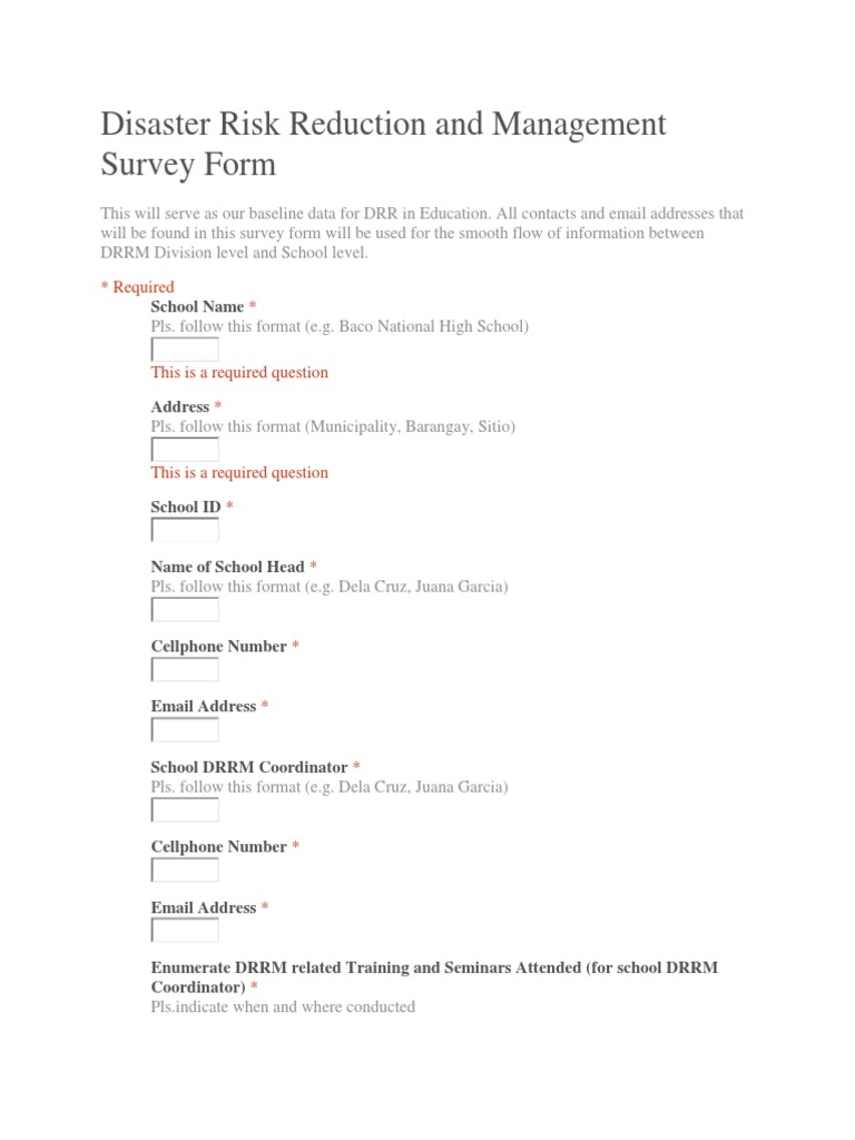 Disaster Risk Reduction and Management Survey Form | PDF | Tsunami ...
