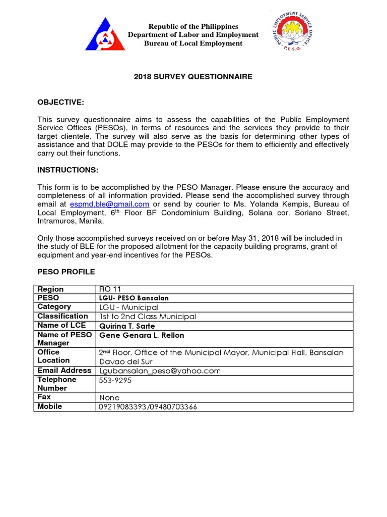 2018 Revised PESO Survey Form | PDF | Office Equipment | Computing