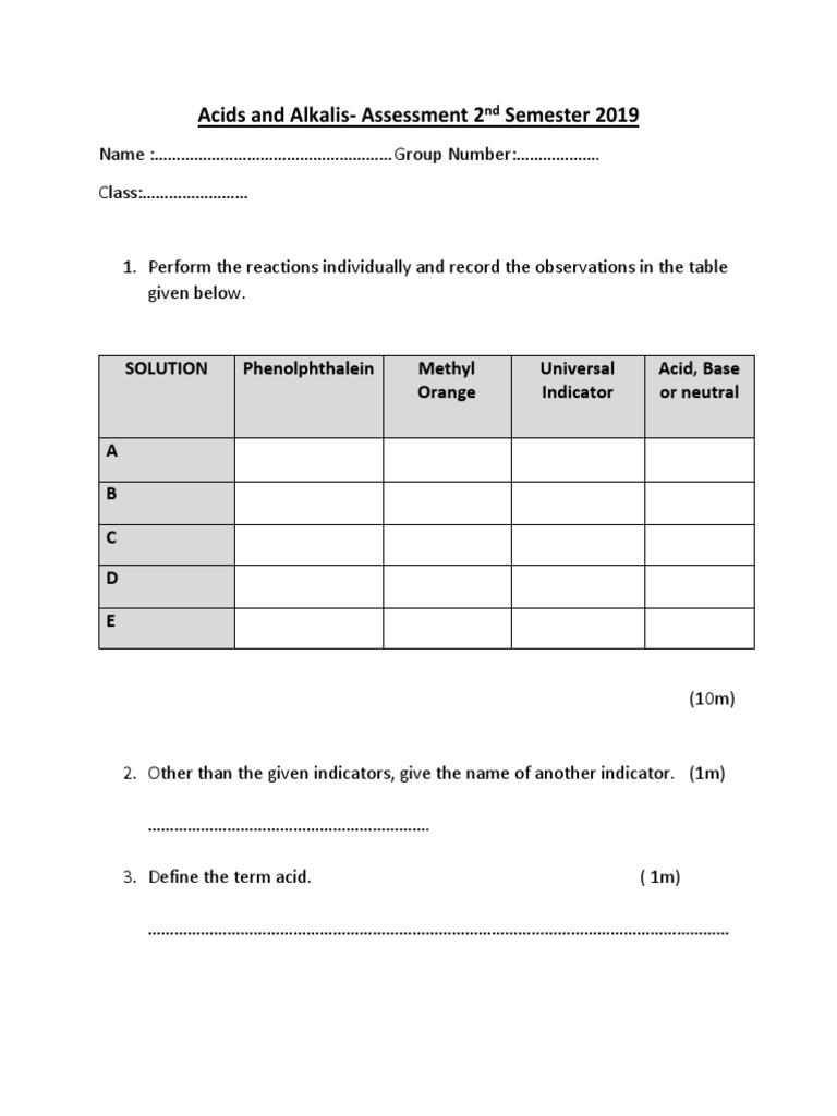 Acids and Alkalis Assessment Guide | PDF | Acid | Chemical Compounds