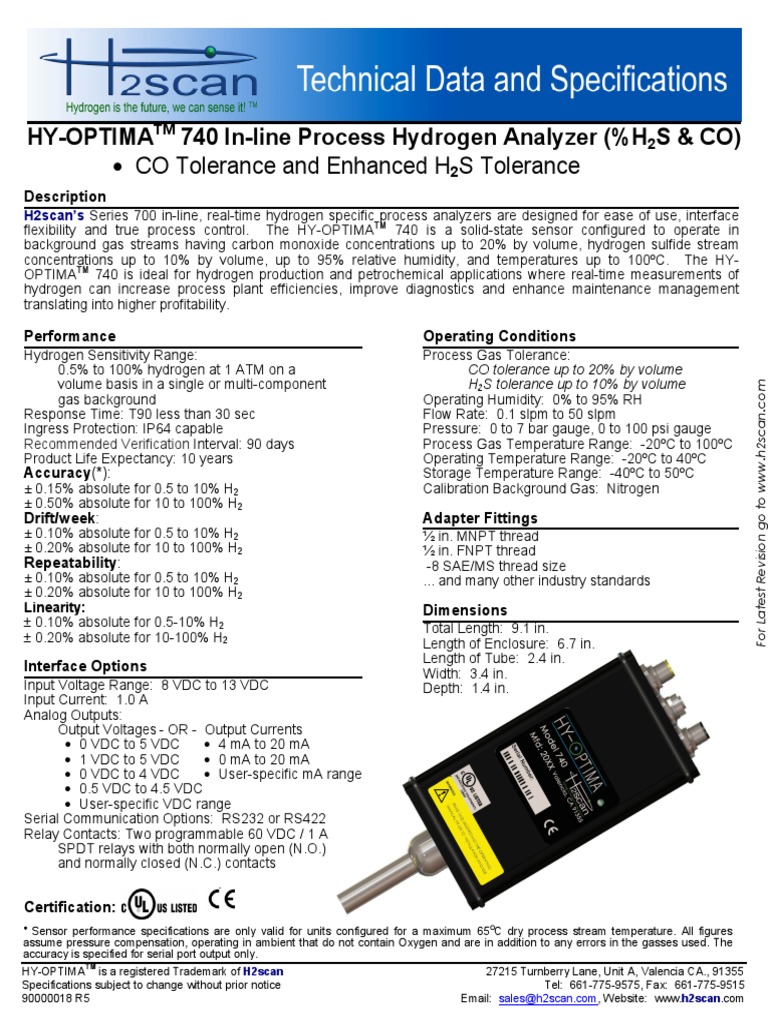 r5, Hy-Optima 740, Technical Data Sheet | PDF | Carbon Monoxide | Gases