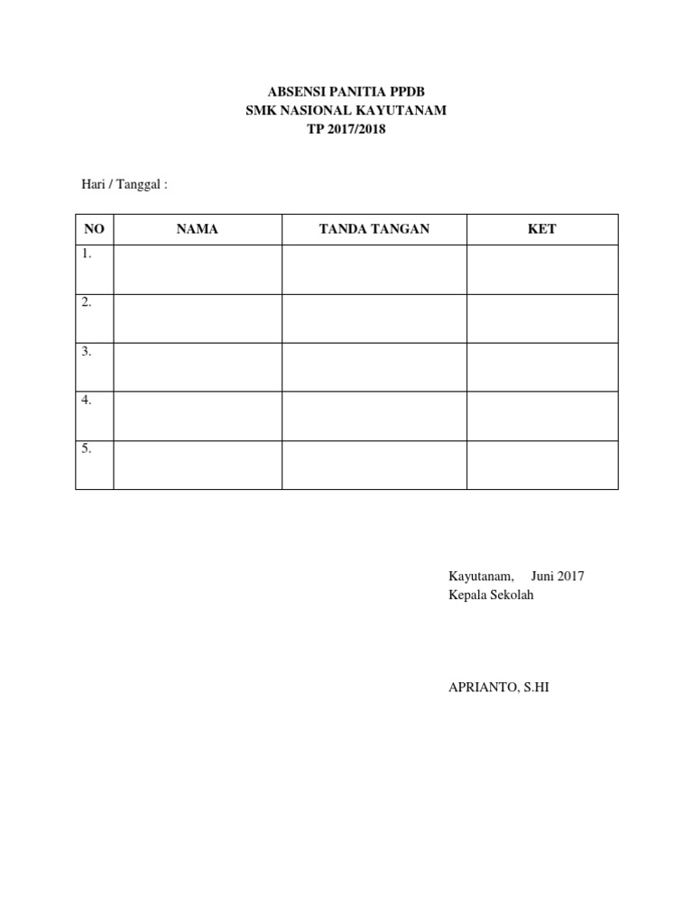 Absensi Panitia PPDB | PDF