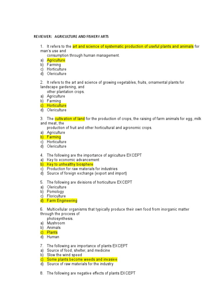Agriculture and Fisher Arts Questionnaires | PDF | Grafting | Leaf