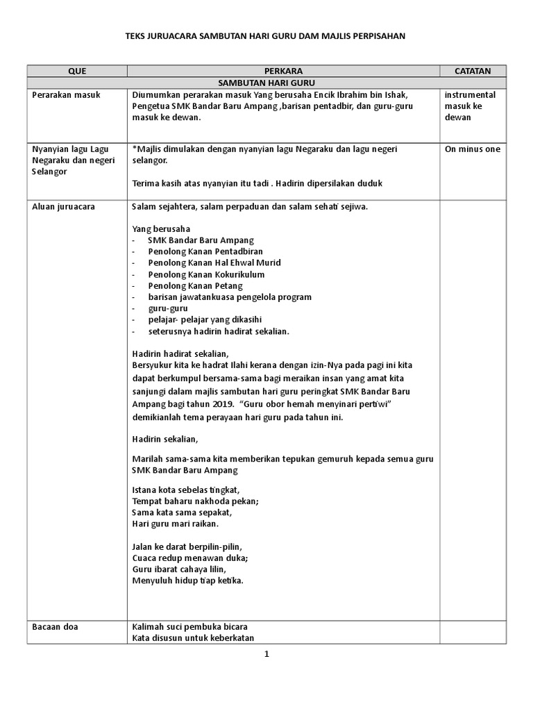 Sambutan Hari Guru & Perpisahan SMK BBA | PDF