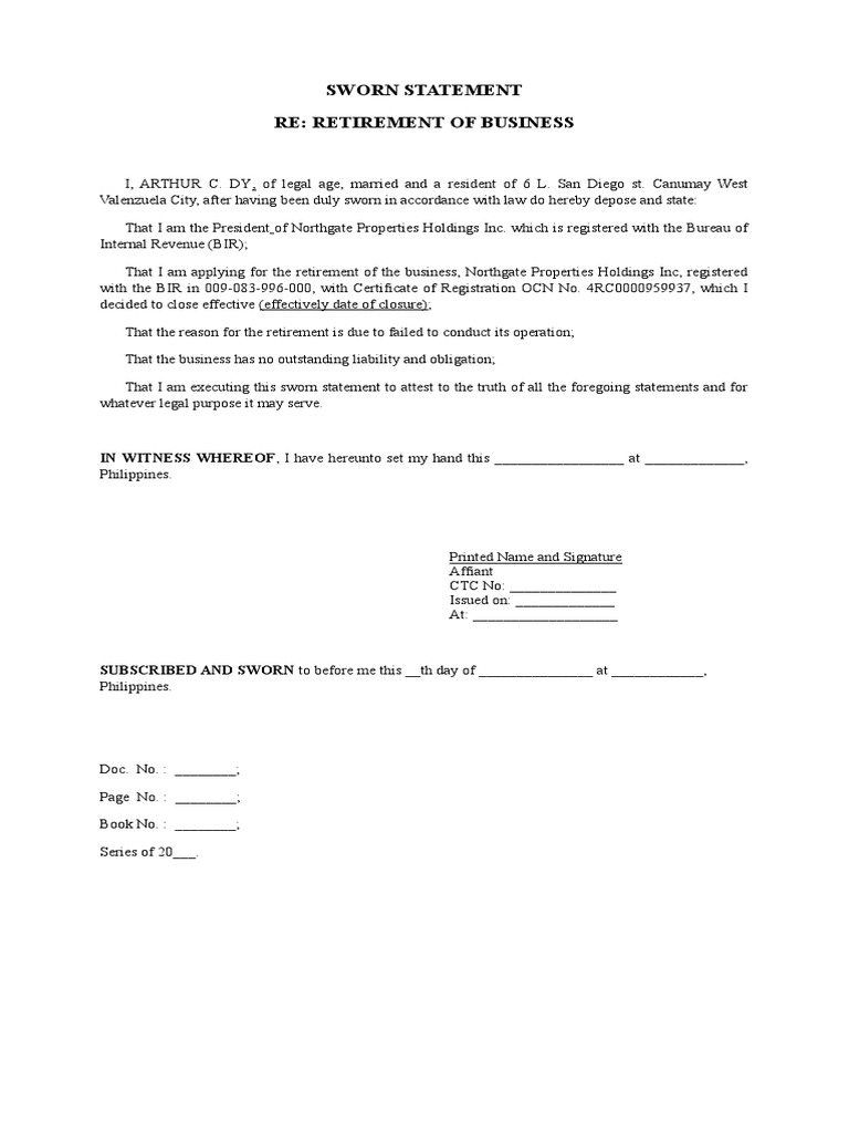 Sworn Statement | PDF | Business | Finance & Money Management