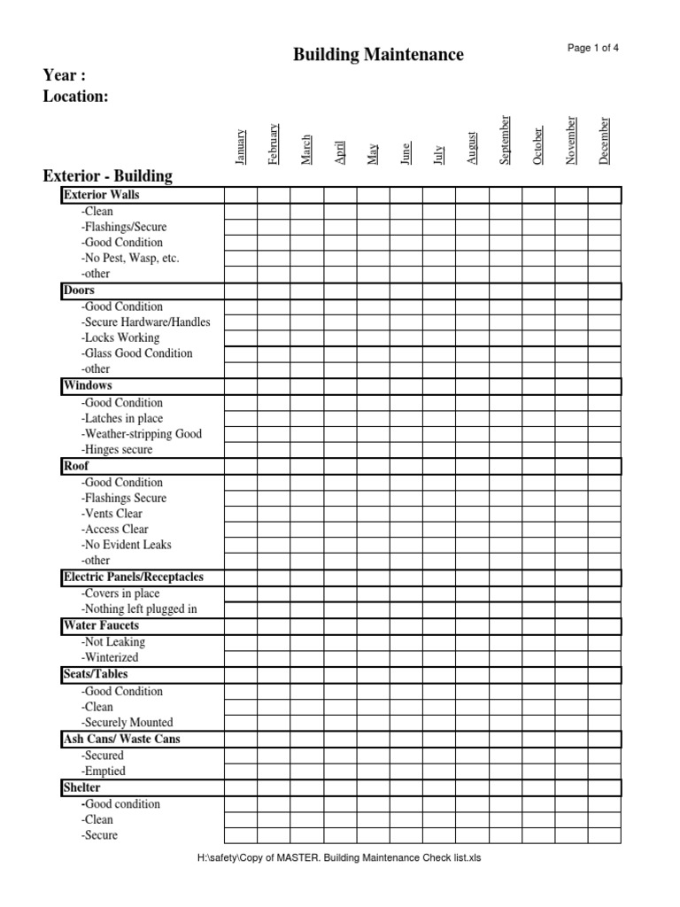 Building Maintenance Checklist PDF Format Template Download | Download Free PDF | Building ...