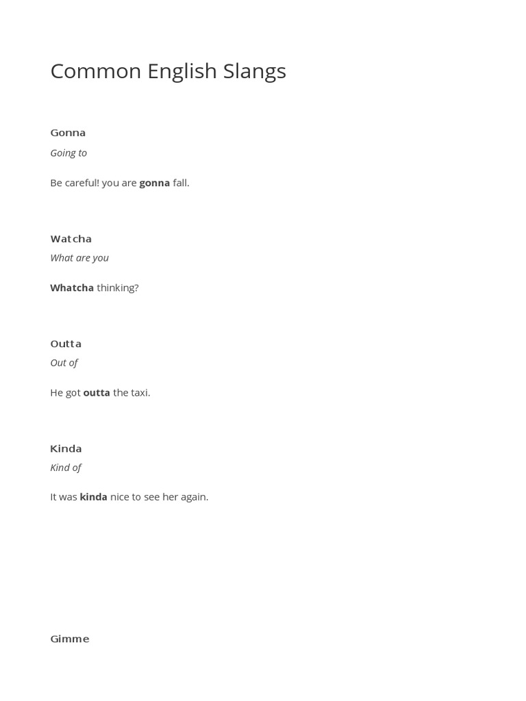 Common English Slangs | PDF | Poetry