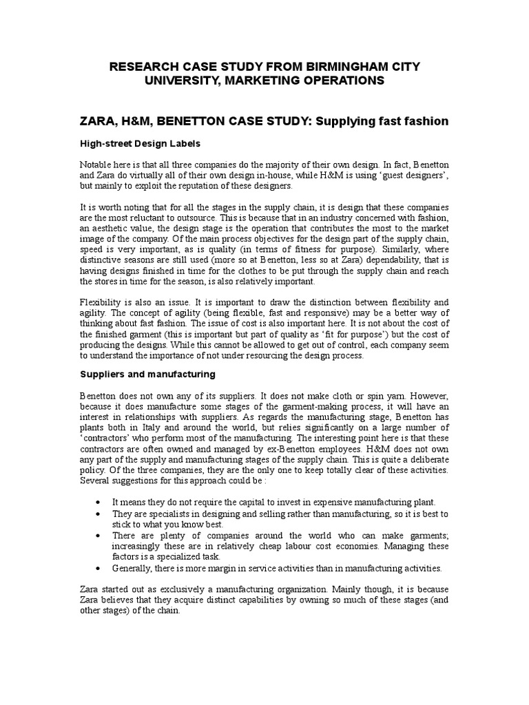 Zara HM Benetton Case Study Supplying Fast Fashion | PDF | Retail ...