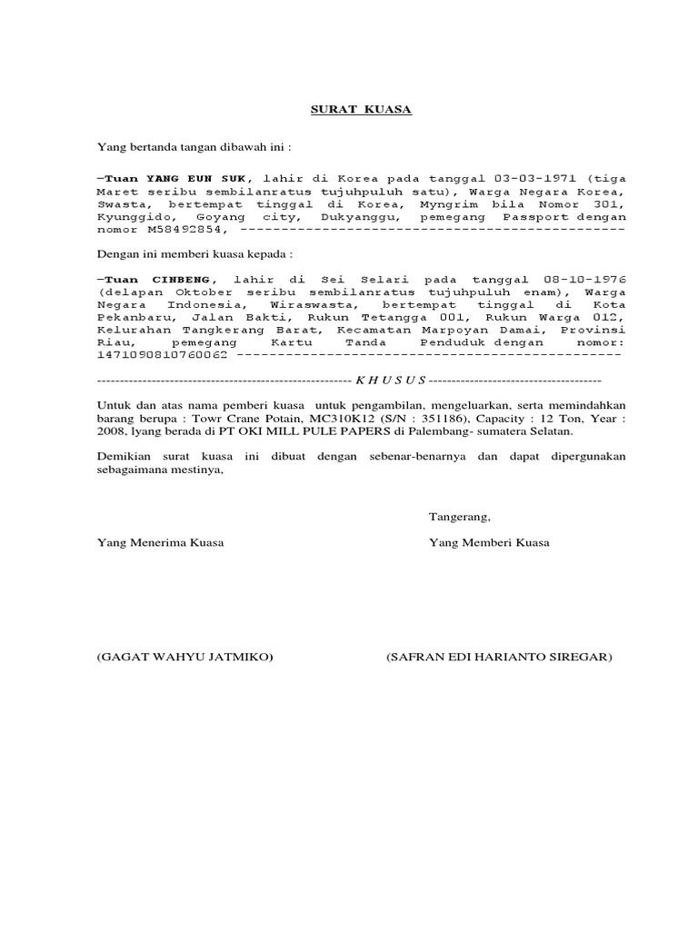 Surat Kuasa Roya | PDF