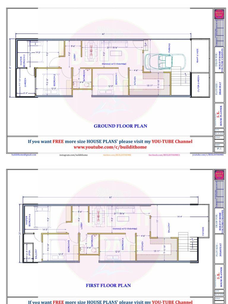 20 (20x60feet) House Plan From Build It Home | PDF