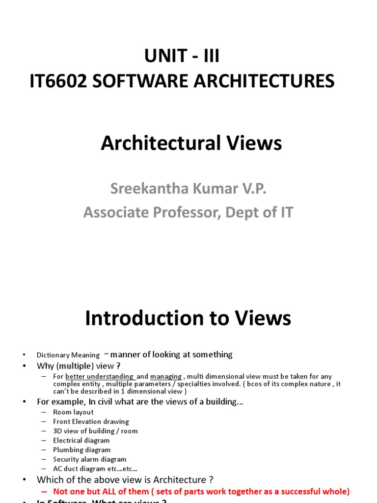 Unit - Iii It6602 Software Architectures: Architectural Views | PDF | Software Architecture ...