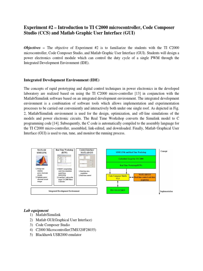 Experiment #2 - Introduction To TI C2000 Microcontroller, Code Composer Studio (CCS) and Matlab ...