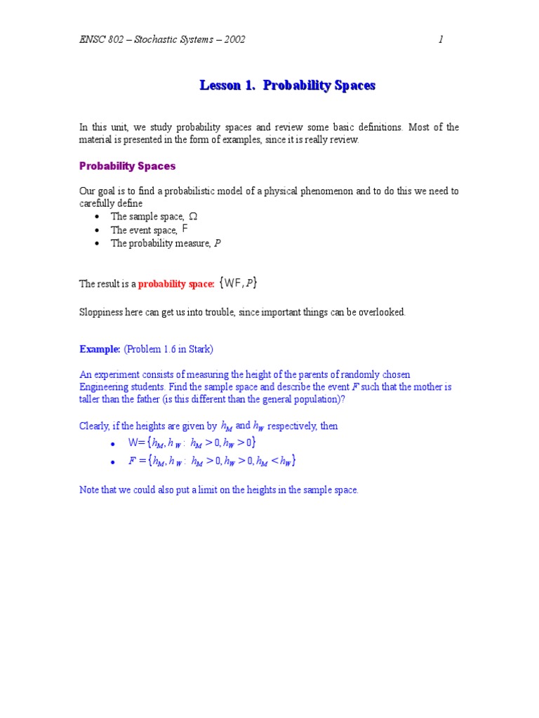 Lesson 1. Probability Spaces | PDF | Probability Theory | Axiom