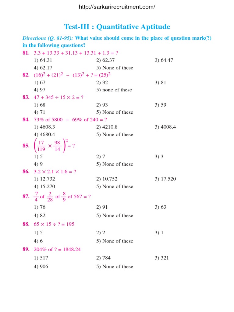 Test-III: Quantitative Aptitude: in The Following Questions? | PDF ...