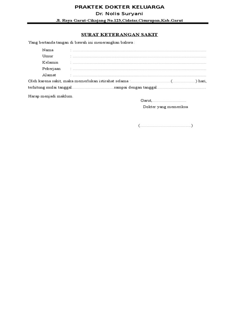 SURAT KETERANGAN SAKIT UNTUK ISTIRAHAT | PDF