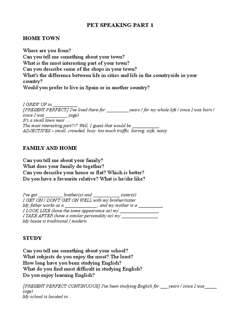 Pet Speaking Part 1 | PDF