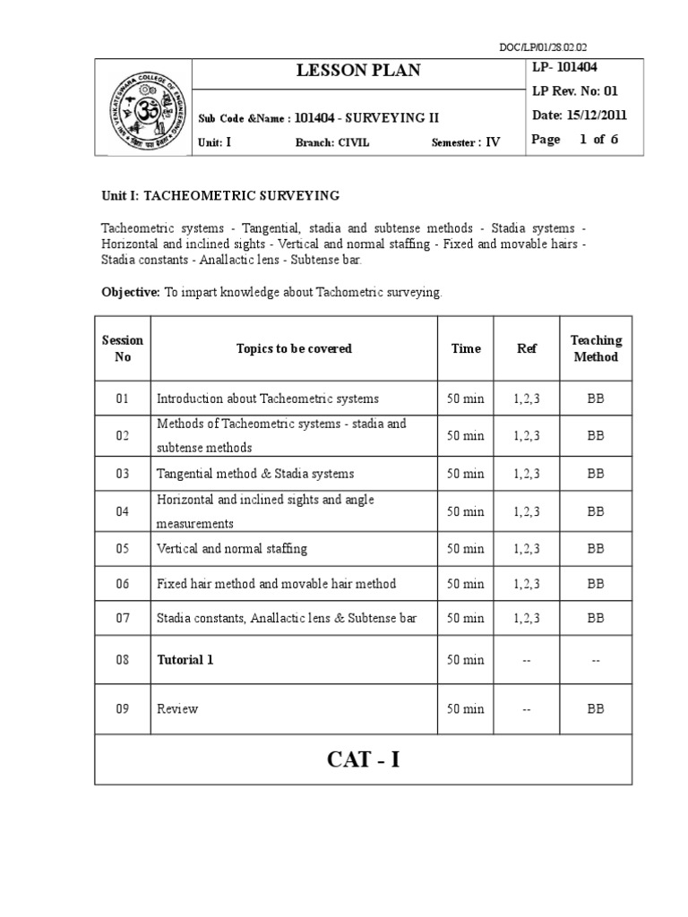 Lesson Plan: Cat - I | PDF | Surveying | Astronomy