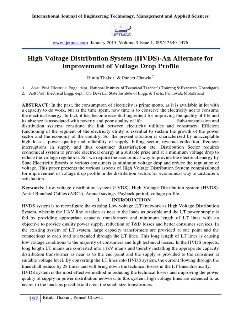 High Voltage Distribution System (HVDS) - An Alternate For Improvement ...