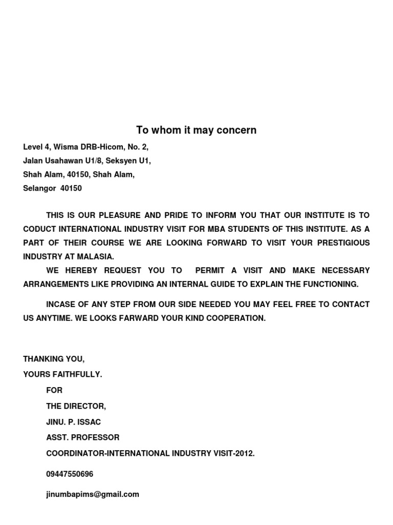 Visit Letter | PDF | Career & Growth