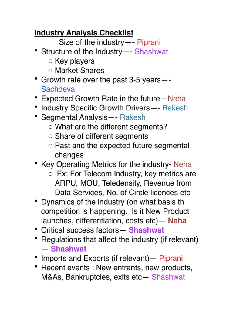 Industry Analysis Checklist | Download Free PDF | Market Share | Profit ...